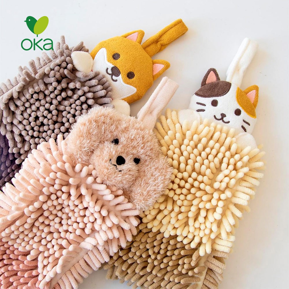 【日本OKA】FUND!T 可愛動物造型雪尼爾超吸水擦手巾-三花貓｜家用清潔｜特力屋．特力屋線上購物