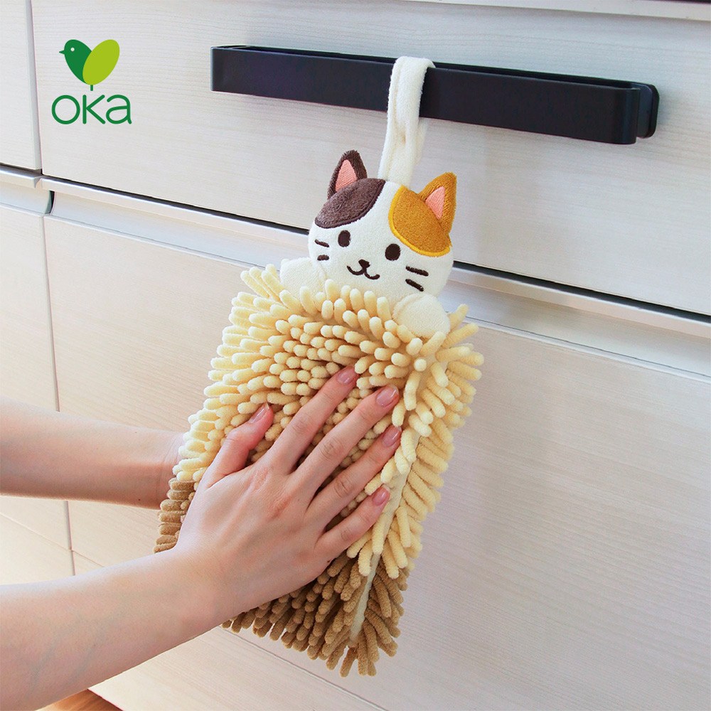 【日本OKA】FUND!T 可愛動物造型雪尼爾超吸水擦手巾-三花貓｜家用清潔｜特力屋．特力屋線上購物