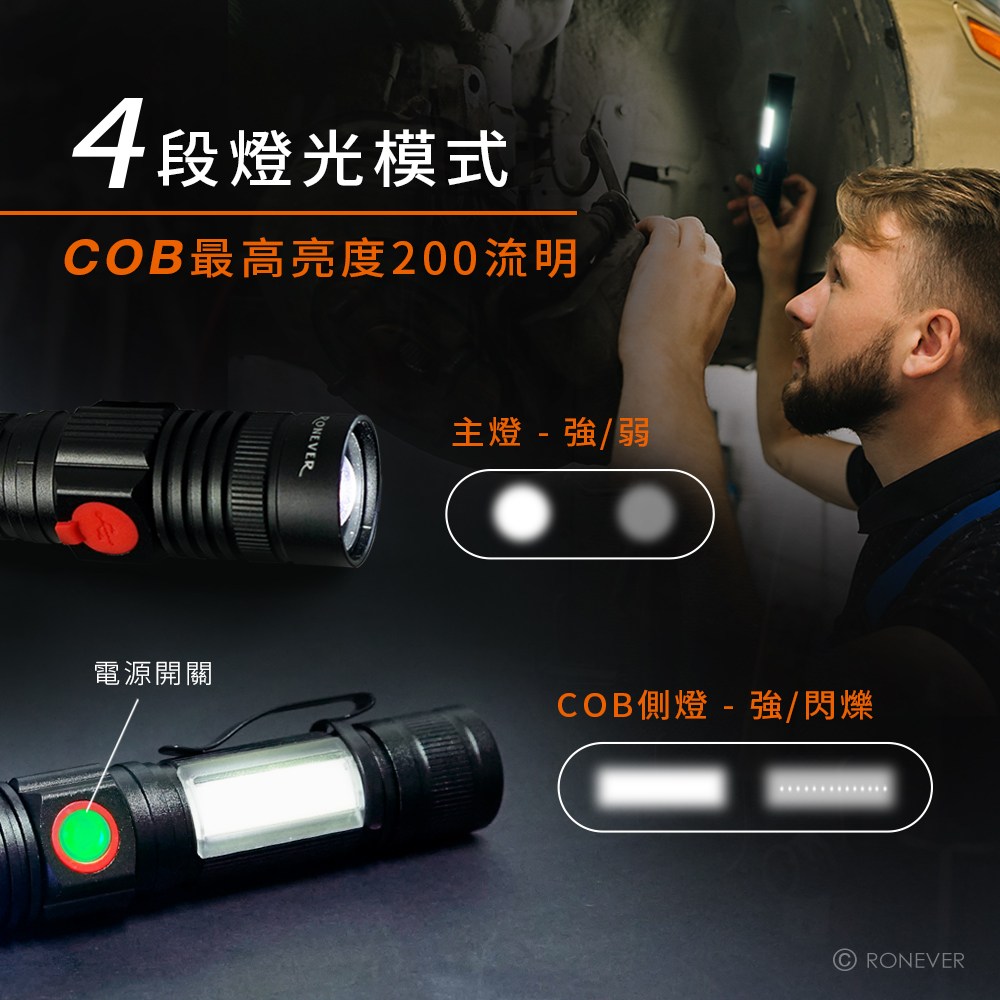 P50-3 充電式COB燈手電筒｜燈具照明｜特力屋．特力屋線上購物