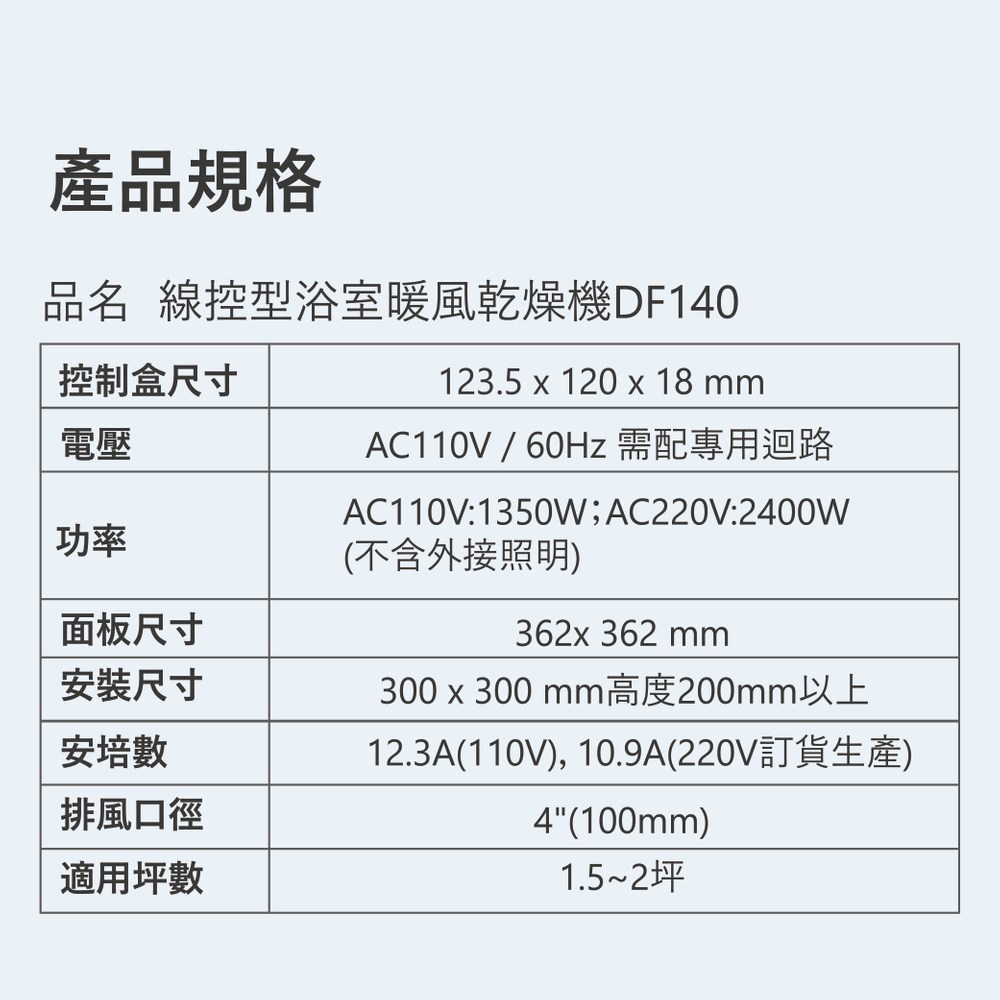CAESAR凱撒衛浴DF140 線控型浴室暖風乾燥機｜衛浴設備｜特力屋．特力屋線上購物