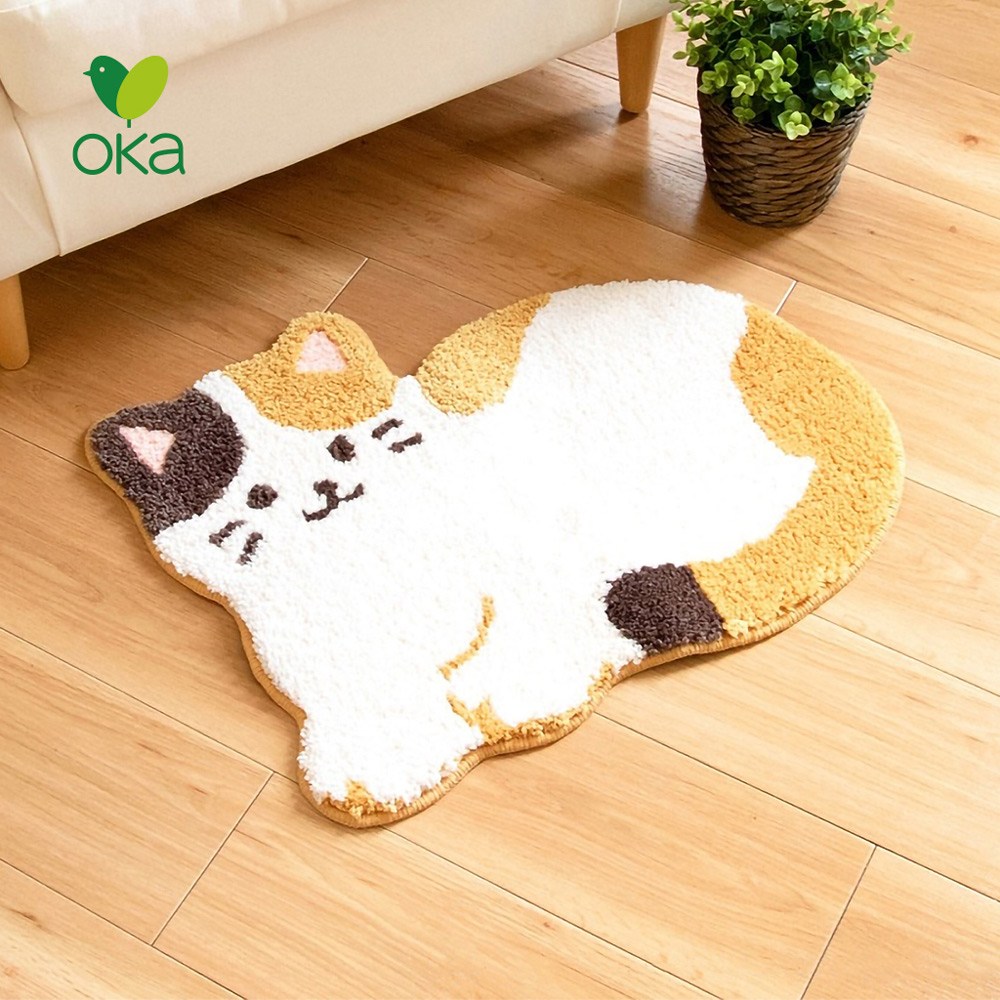 【日本OKA】FUND!T 可愛動物造型可水洗家居地墊-三花貓｜窗簾家飾｜特力屋．特力屋線上購物