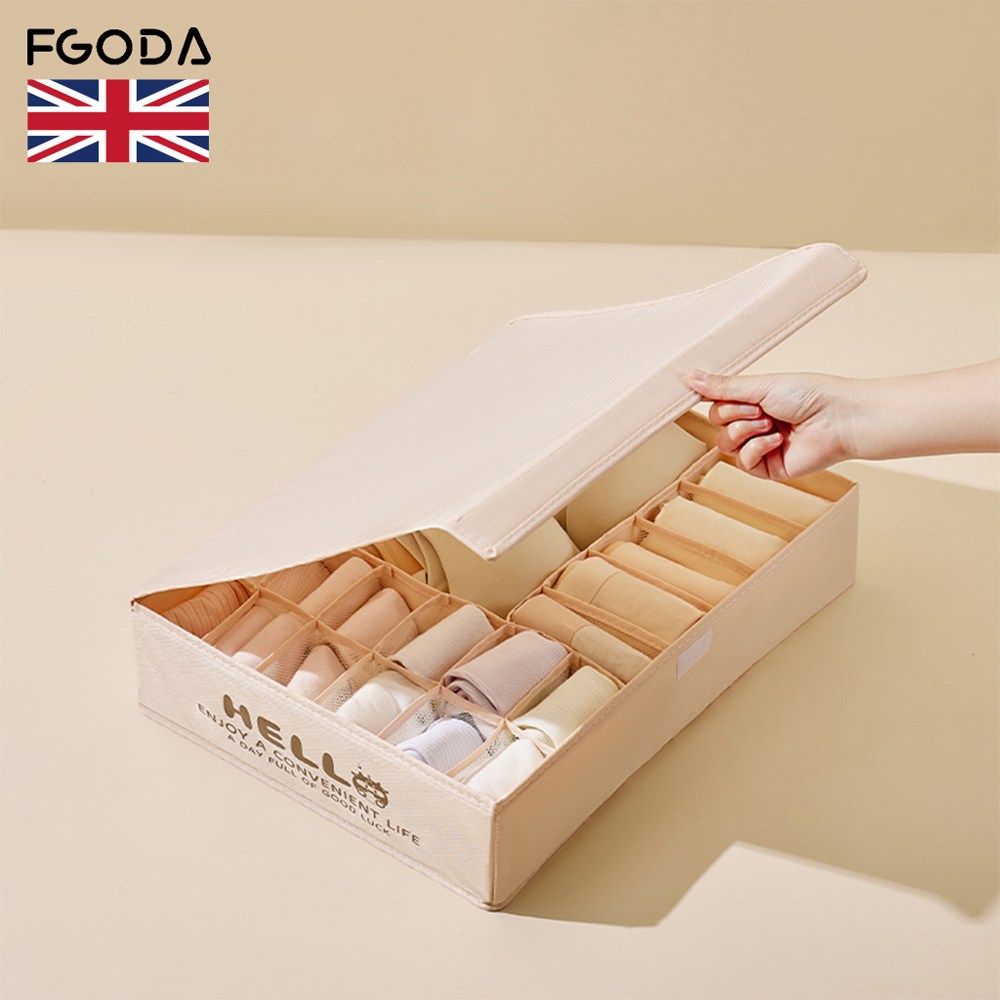 【英國FGODA】布藝折疊式襪子/內衣褲分隔收納盒(附蓋)-3入｜五金工具｜特力屋．特力屋線上購物
