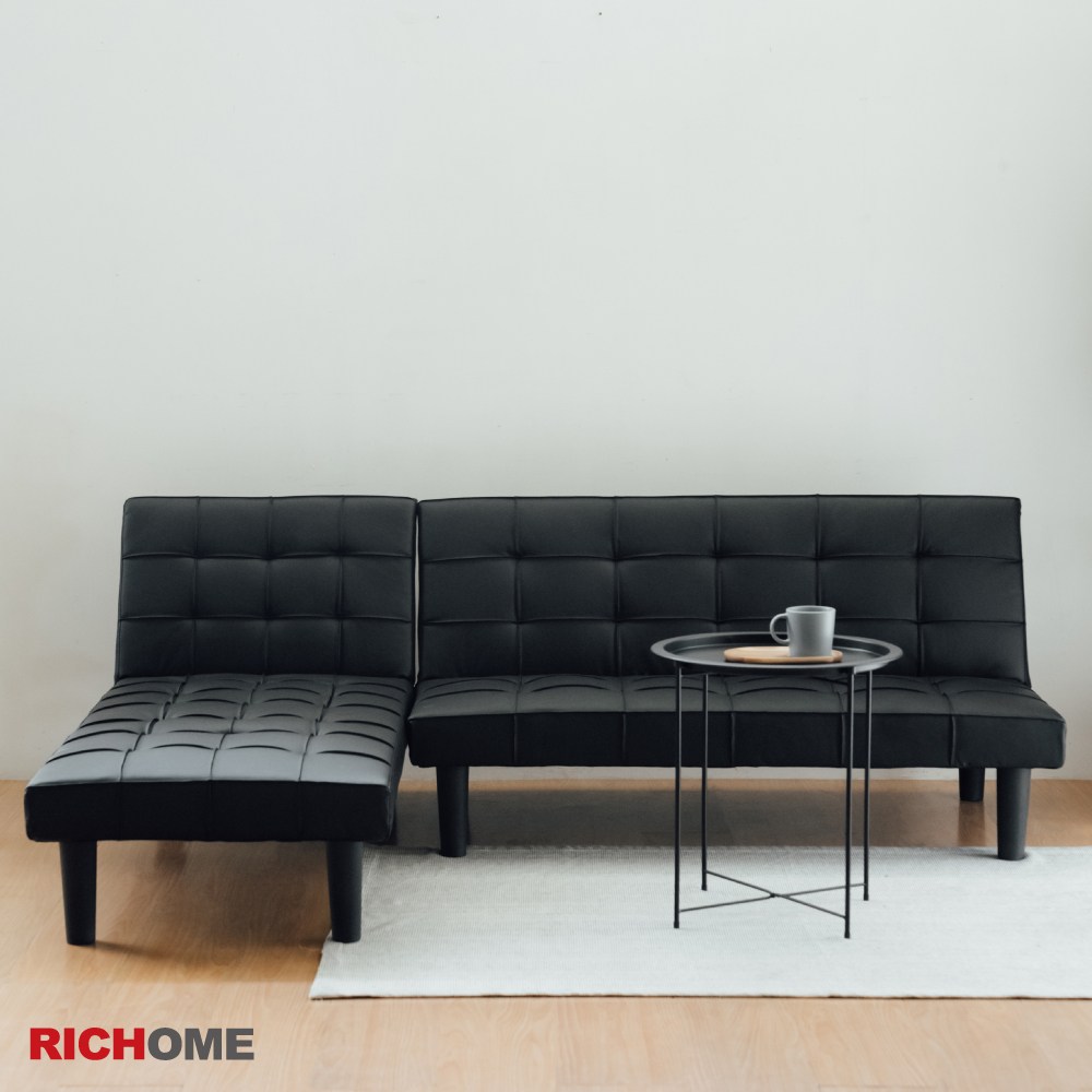 【RICHOME】黑皮L型沙發床組黑色｜家具床墊｜特力屋．特力屋線上購物