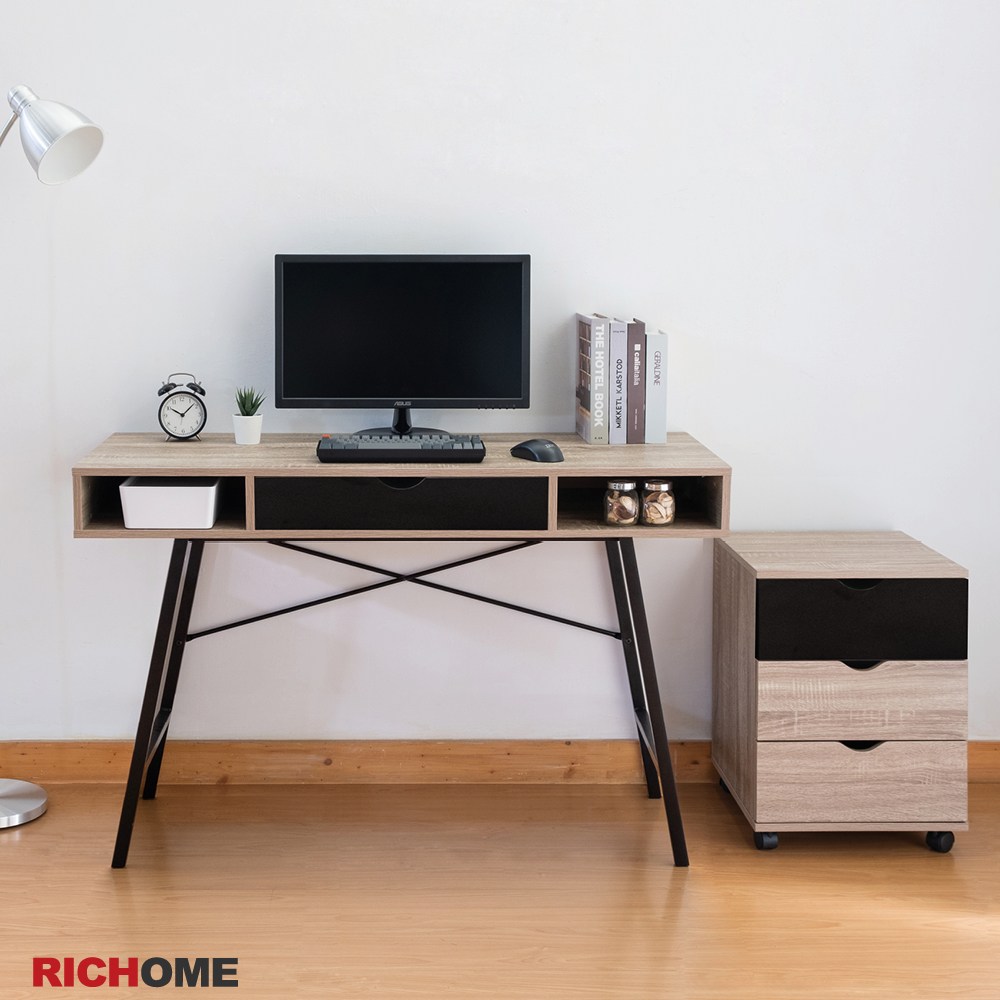 【RICHOME】北歐風E1板三抽櫃橡木色 + 黑色｜家具床墊｜特力屋．特力屋線上購物