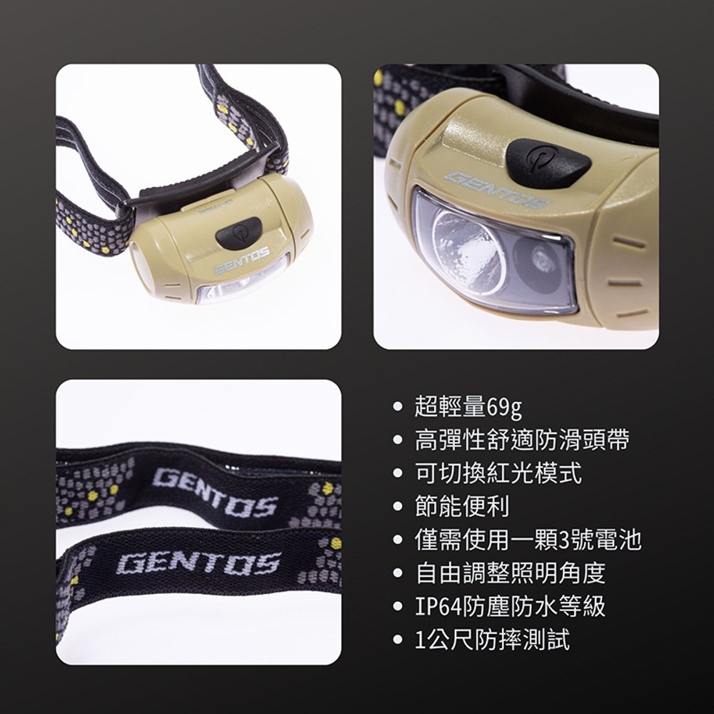 【Gentos】輕便頭燈 沙色- 120流明 IP64｜燈具照明｜特力屋．特力屋線上購物