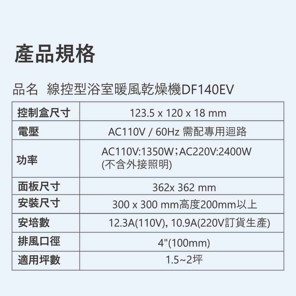 CAESAR凱撒衛浴DF140EV 線控型浴室暖風乾燥機｜衛浴設備｜特力屋．特力屋線上購物