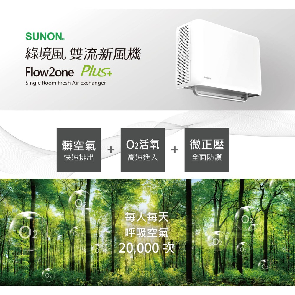 【SUNON】綠境風 雙流新風機 超强净化 新風換氣 Flow2one Plus+ (AHR15T24)｜家電空調｜特力屋．特力屋線上購物