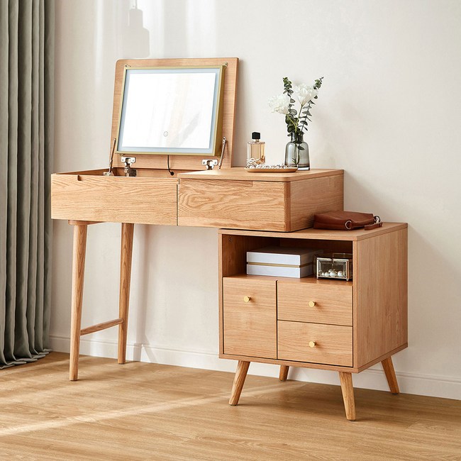 hoi! 林氏木業北歐多功能掀鏡伸縮化妝桌 JU3C｜家具床墊｜特力屋．特力屋線上購物