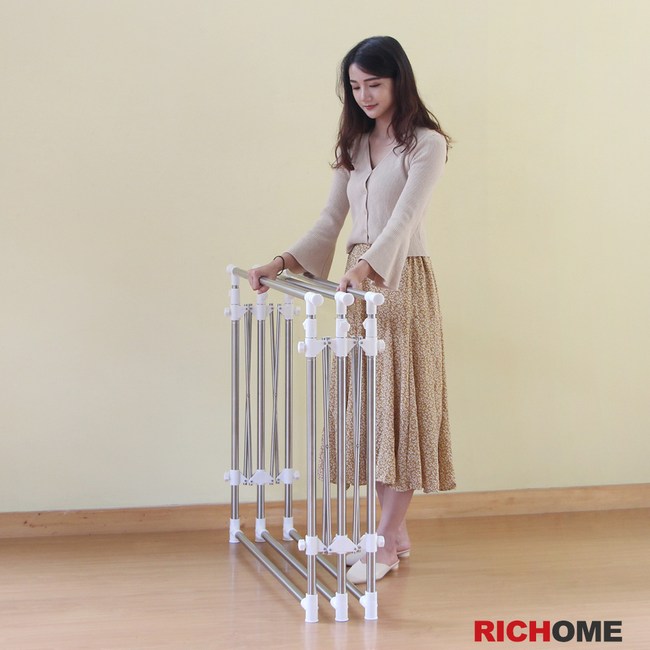 【RICHOME】不鏽鋼萬能三桿伸縮衣架銀色｜家用清潔｜特力屋．特力屋線上購物