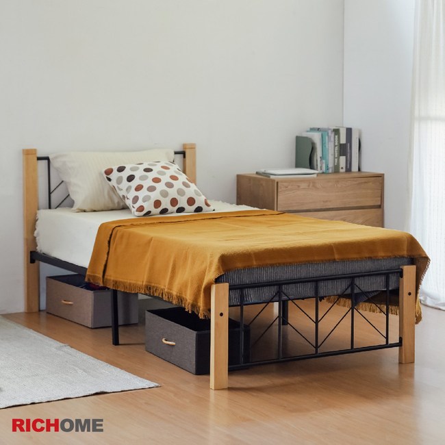 【RICHOME】 亞羅3.5呎單人床原木色+黑色｜家具床墊｜特力屋．特力屋線上購物