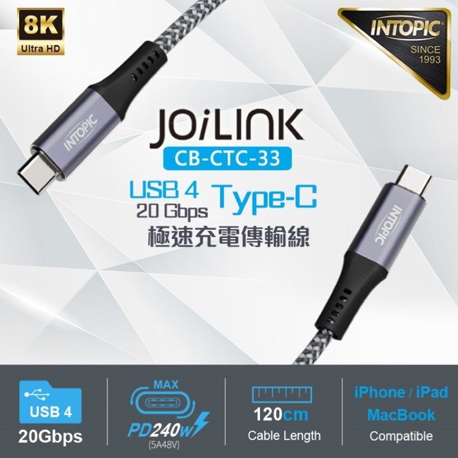 INTOPIC 20Gbps Type-C極速充電傳輸線 1.2M CTC-33｜家電空調｜特力屋．特力屋線上購物