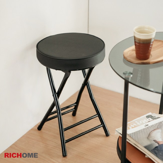 【RICHOME】奶茶圓折合椅黑色｜家具床墊｜特力屋．特力屋線上購物