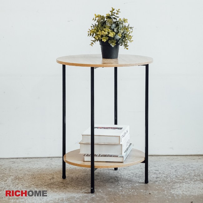 【RICHOME】克羅斯雙層圓邊桌原木色｜家具床墊｜特力屋．特力屋線上購物
