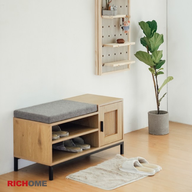 【RICHOME】南洋風藤編鞋櫃/穿鞋椅原木色｜家具床墊｜特力屋．特力屋線上購物