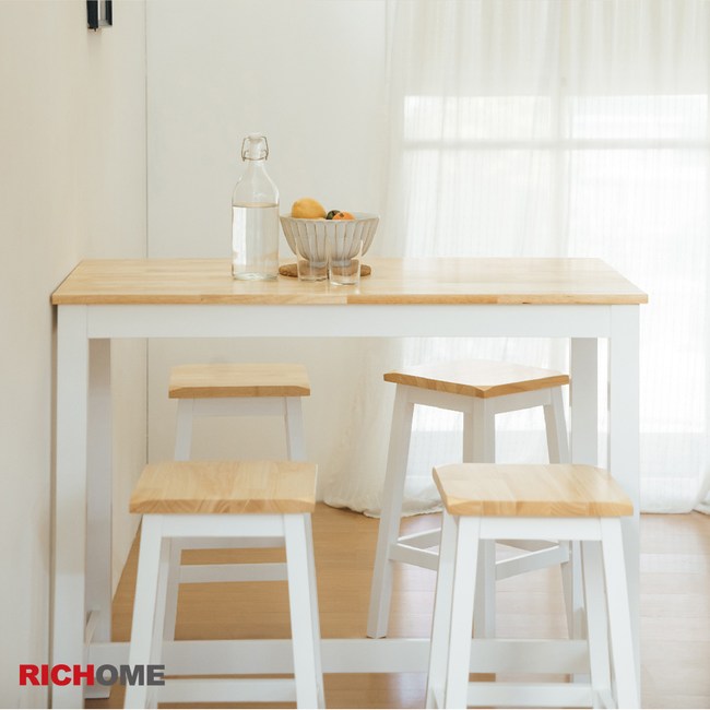 【RICHOME】艾莉西亞實木高腳椅原木色 + 白色｜家具床墊｜特力屋．特力屋線上購物