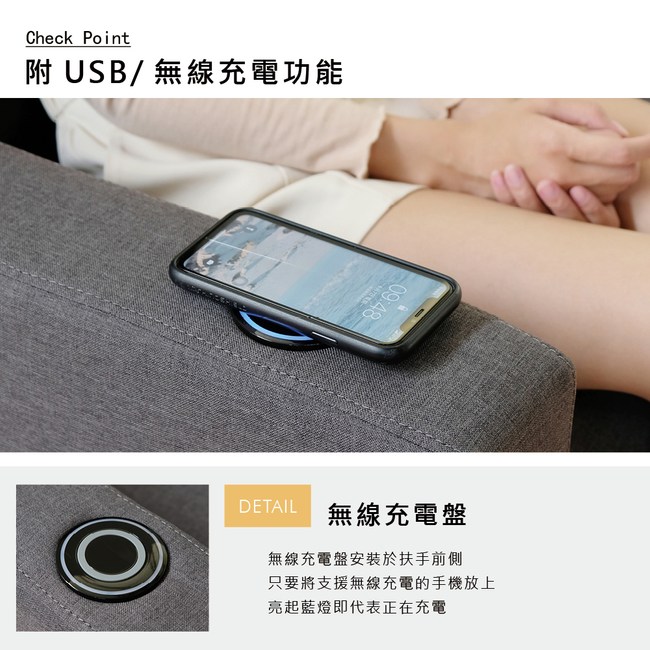【RICHOME】艾麗森L型布沙發(附USB/無線充電座)復古灰｜沙發｜特力屋．特力屋線上購物