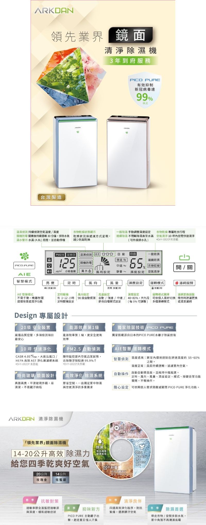 ARKDAN 20公升PICO PURE除濕機 DHY-GB20P (玫瑰金)｜家電空調｜特力屋．特力屋線上購物
